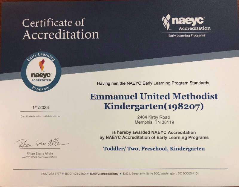 NAEYC Accreditation | Emmanuel United Methodist Kindergarten NAEYC Accreditation | Emmanuel United Methodist Kindergarten